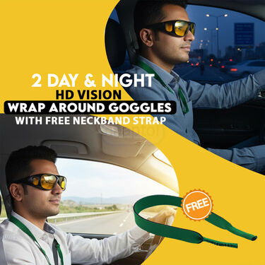 2 Day & Night HD Vision Wrap Around Goggles With Free Neckband Strap ...