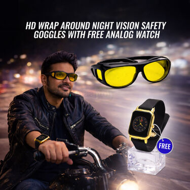HD Wrap Around Night Vision Safety Goggles With Free Analog Watch (WA5 ...