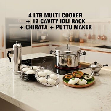 4 Ltr Induction Friendly Multi Cooker + 12 Cavity Idli Rack + Chirata ...