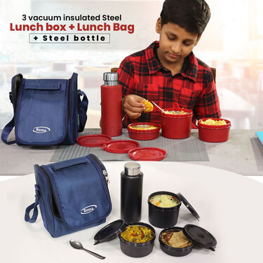 3 lunch Box With Stainless Steel Coloured Bottle And Bag (3LBB) – Naaptol